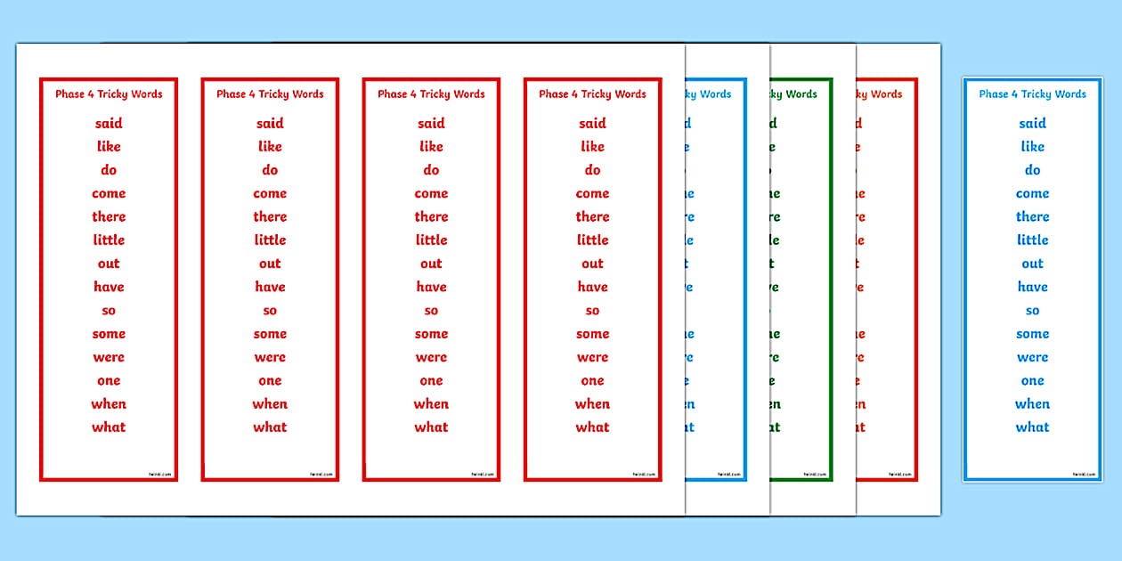 SA Letters and Sounds Phase 4 Tricky Words Bookmarks