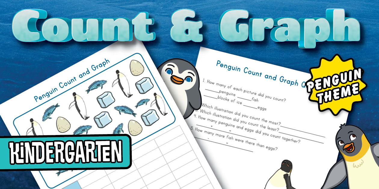 Kindergarten Penguins Count and Graph to 8 Worksheet