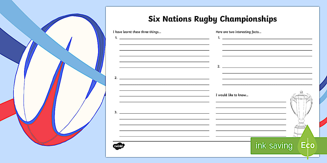 Six Nations Rugby Championship Write Up Worksheet - Twinkl