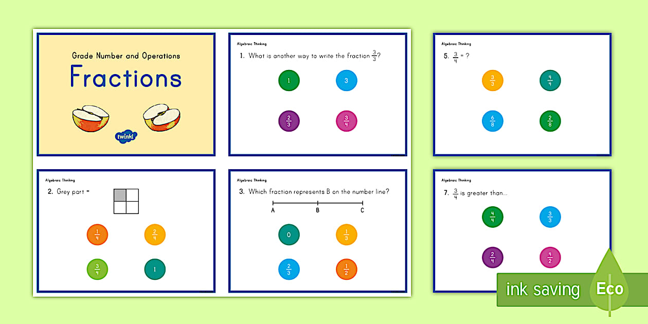 Third Grade Numbers and Fractions Assessment Practice Cards