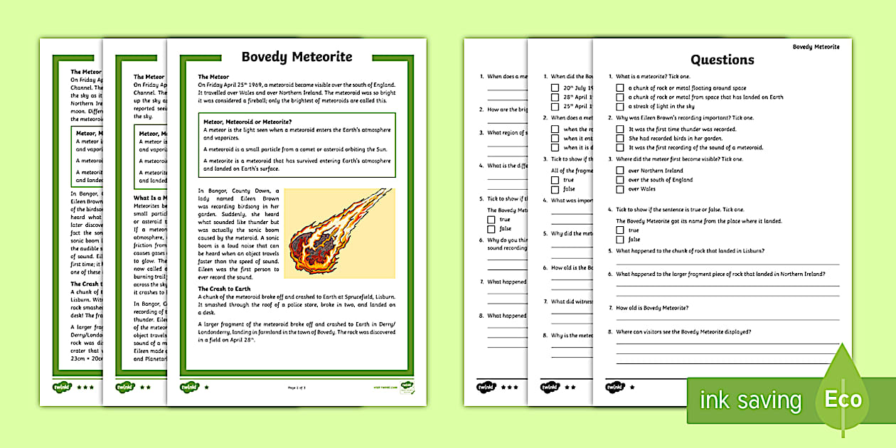 Higher Ability Bovedy Meteorite Differentiated Reading Comprehension ...