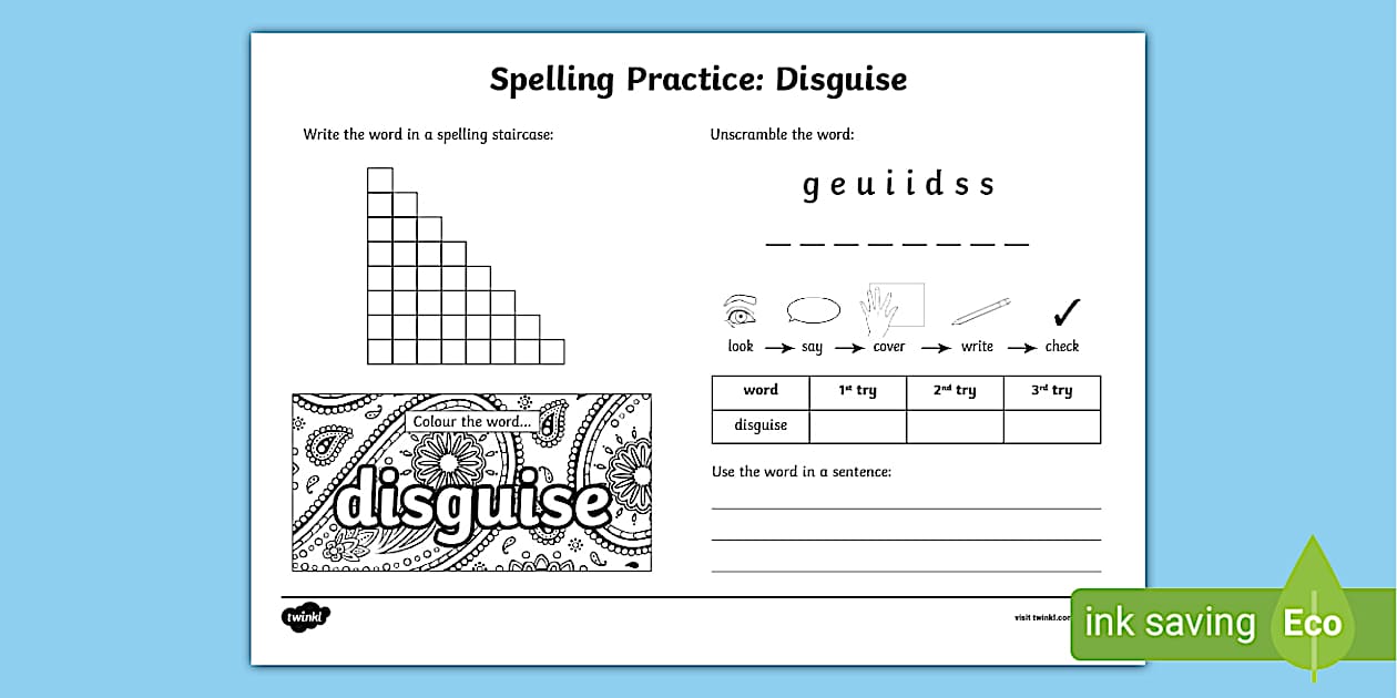 Disguise Spelling Practice Worksheet (teacher made) - Twinkl
