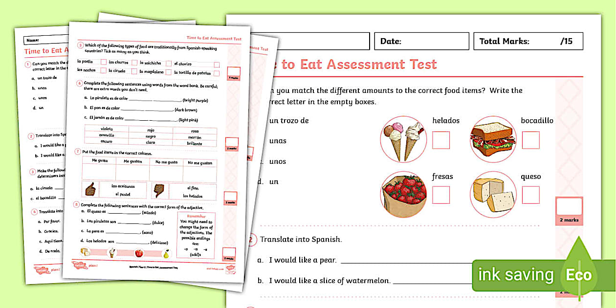👉 Spanish: Time to Eat: Year 3 Assessment Test - Twinkl