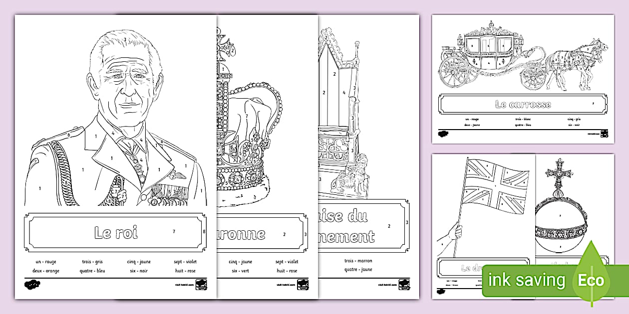 👉 Coronation Colour by Number Worksheets: French