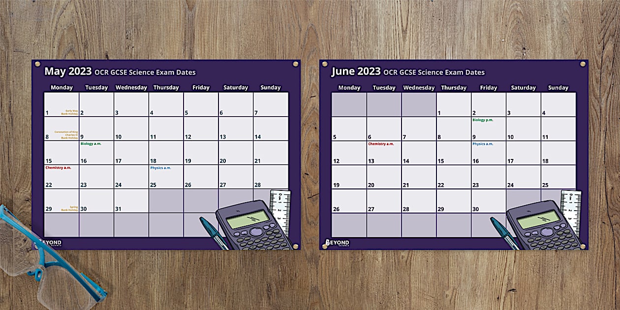 OCR GCSE Science Exam Date Wall Planner 2023 - Twinkl