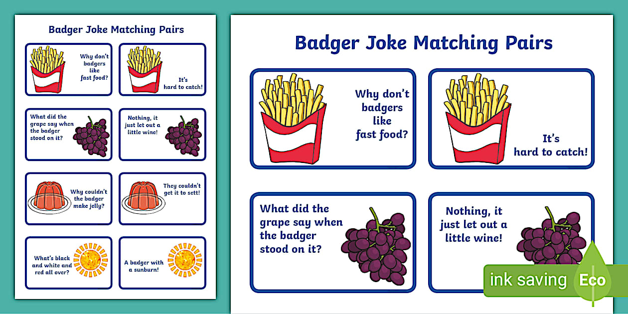 Badger Joke Matching Pairs (Teacher-Made) - Twinkl