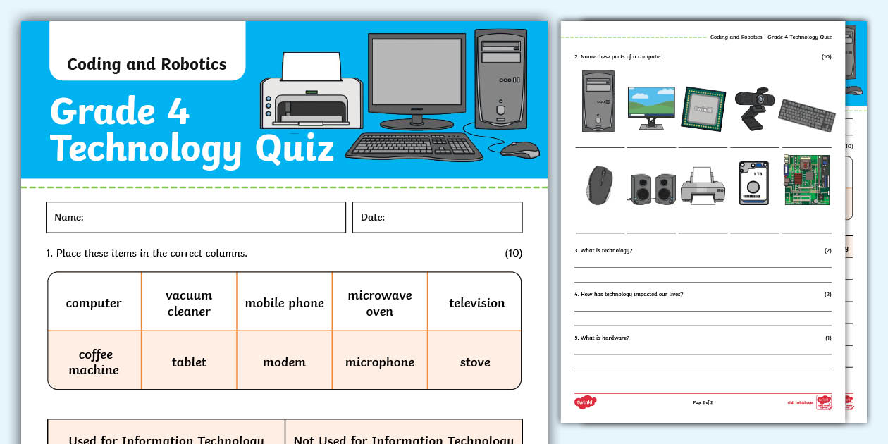 Robotics and Coding - Grade 4 Technology Quiz (teacher made)