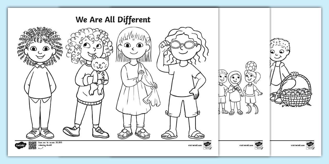 We Are All Different - Diversity Colouring Pages - Twinkl