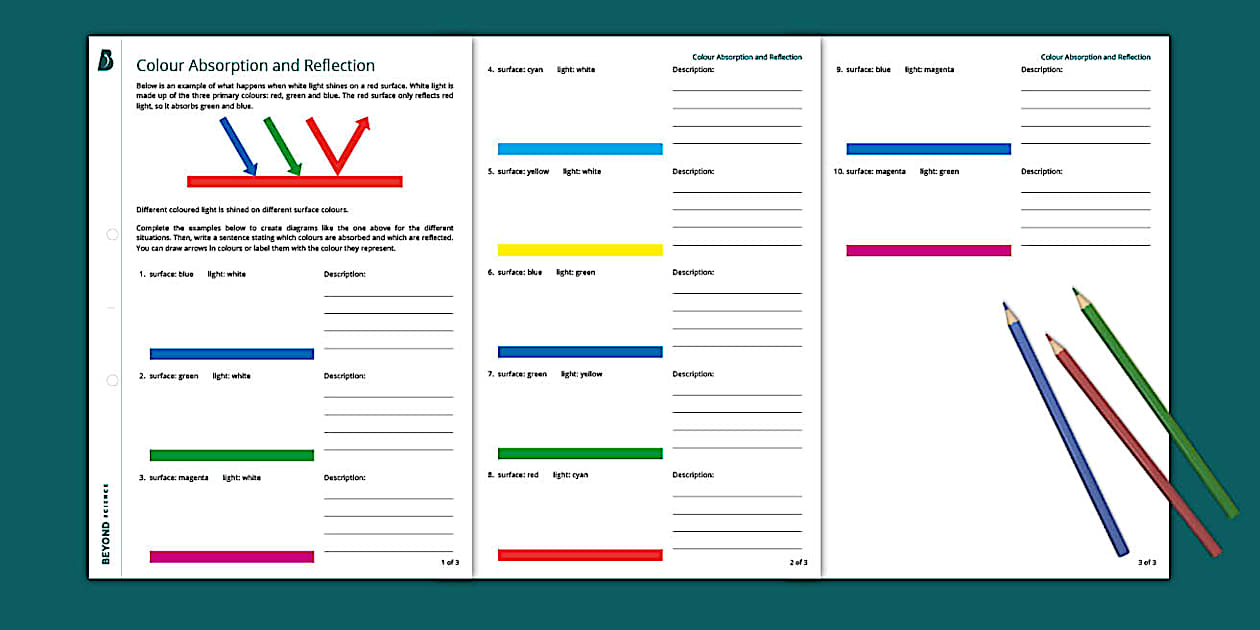 Colour Absorption and Reflection Worksheet | Beyond - Twinkl