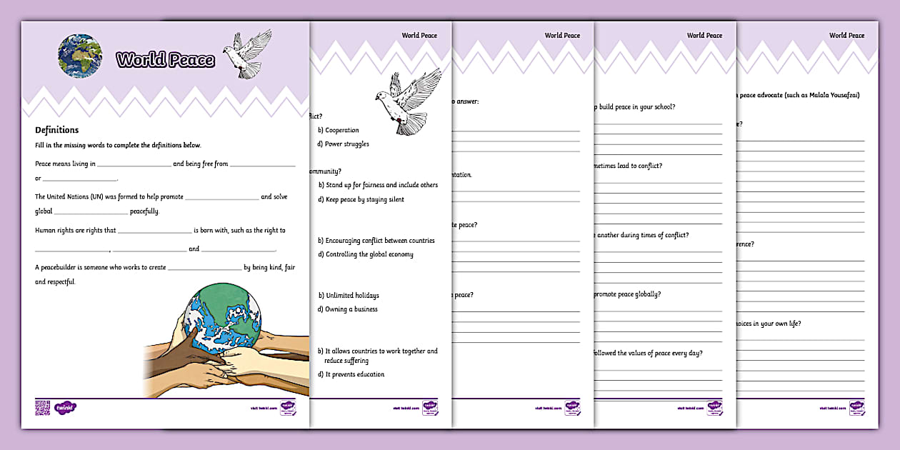 World Peace Activity Sheet (teacher made) - Twinkl
