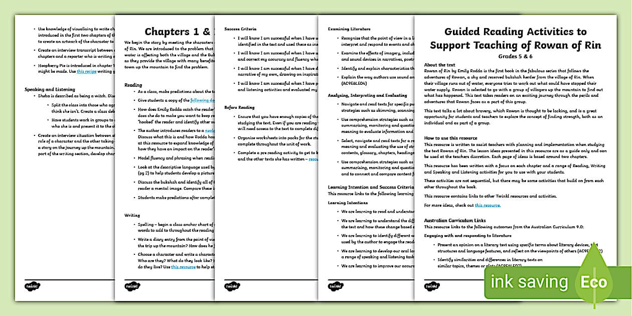 Reading Activities to Support the Teaching of Rowan of Rin