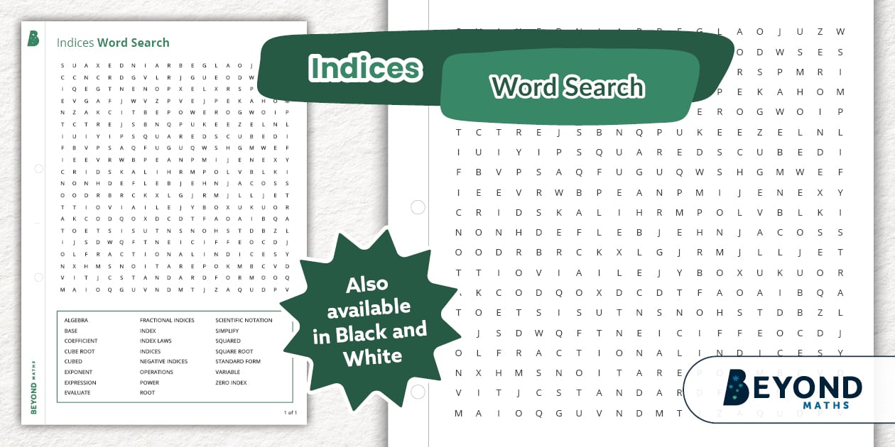 Indices Word Search Puzzle for Year 9