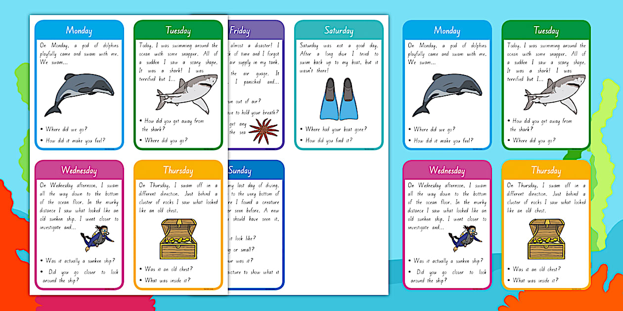New Zealand Under the Sea Diary Prompt Cards - Twinkl