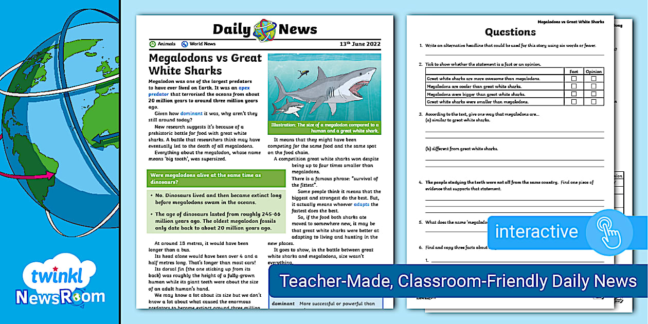 Interactive PDF: Daily NewsRoom Article - Megalodons vs Great White Sharks