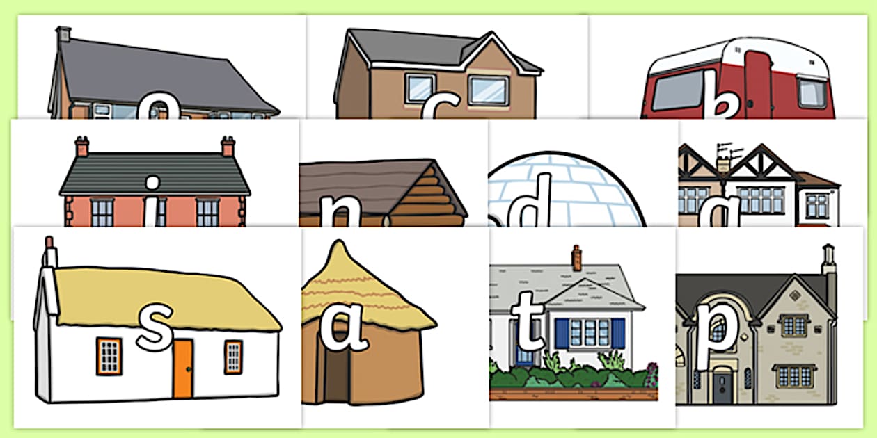 Phase 2 Sounds on Houses and Homes Display Cut Outs - Twinkl