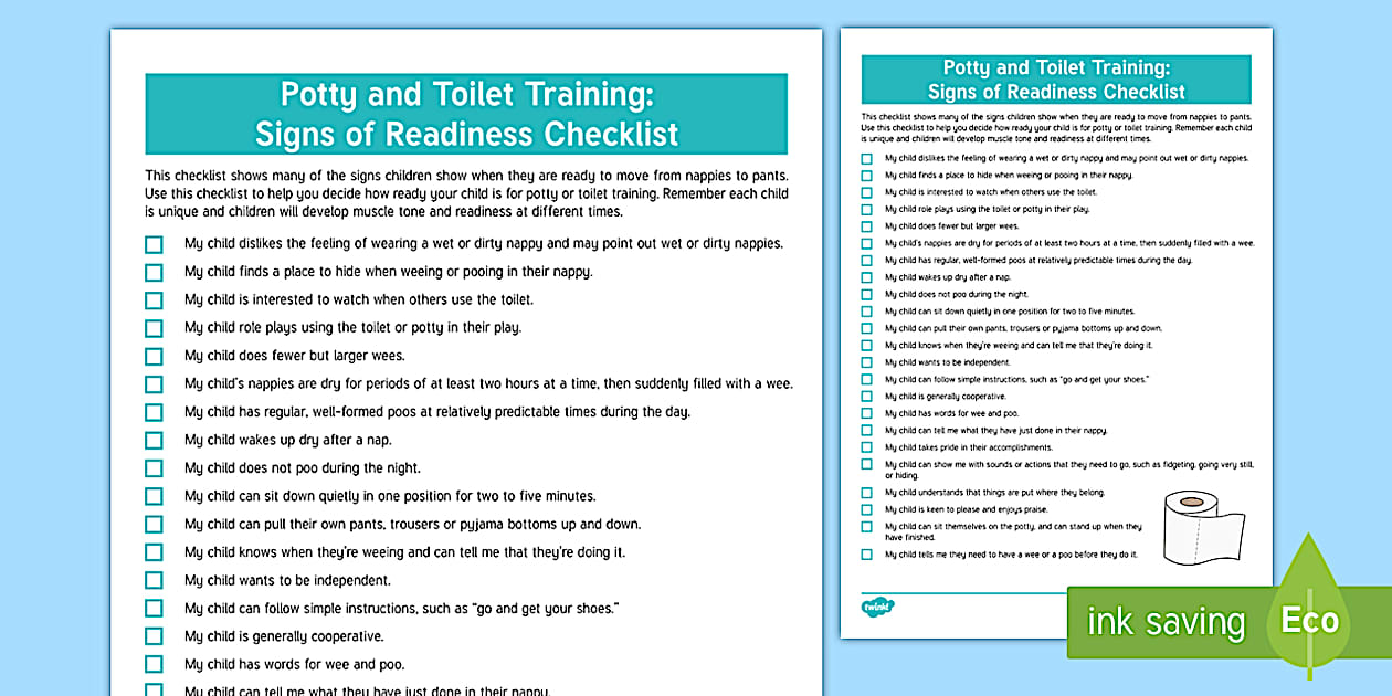 Potty and Toilet Training Signs of Readiness Checklist
