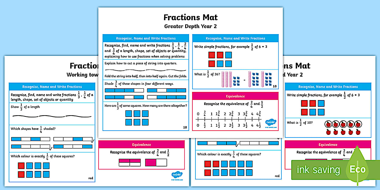 Year 2 Fractions Differentiated Maths Mat - Twinkl