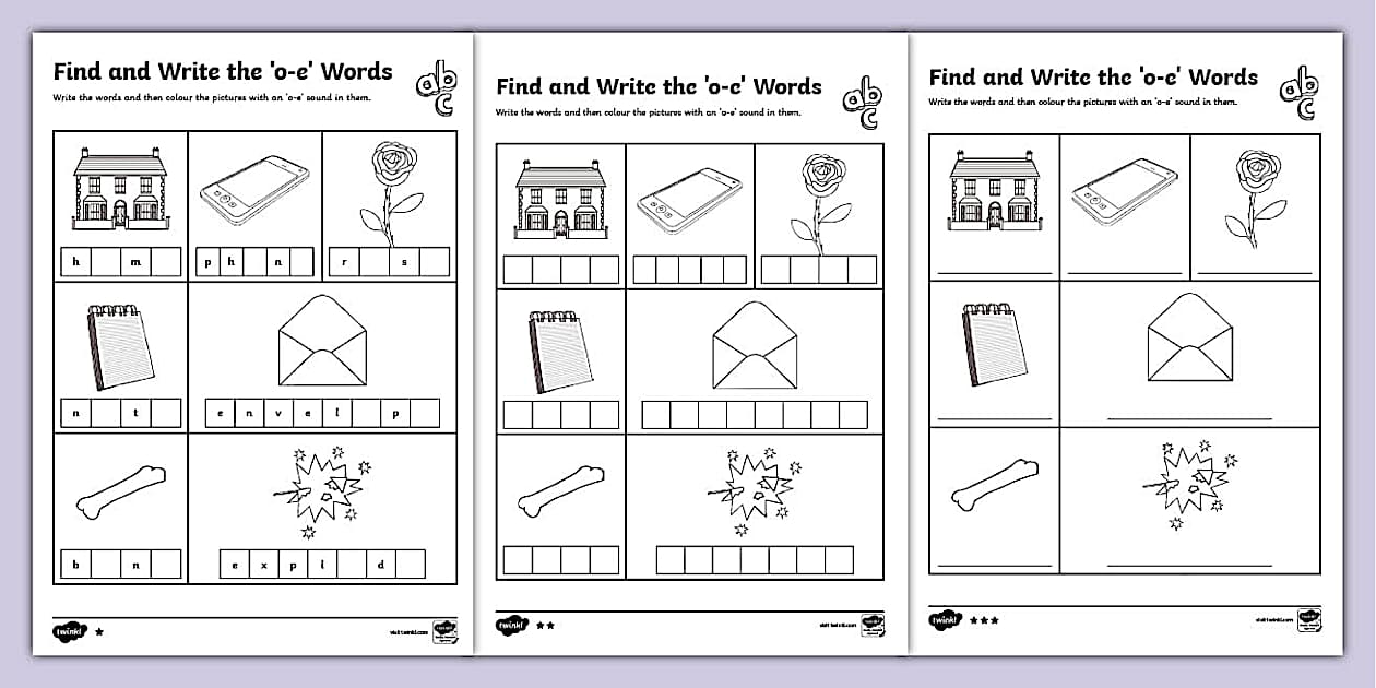 Find and Write the o_e Words Differentiated Worksheet / Worksheets