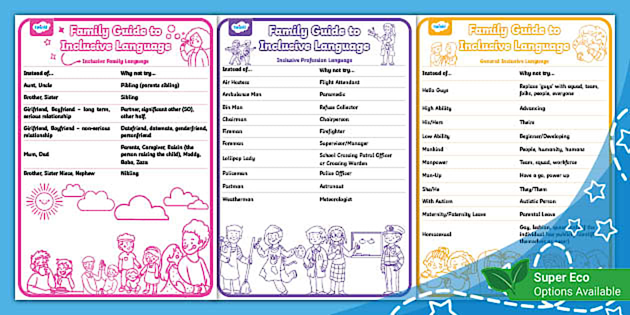 Inclusive Language Examples: A Guide for the Family - Twinkl