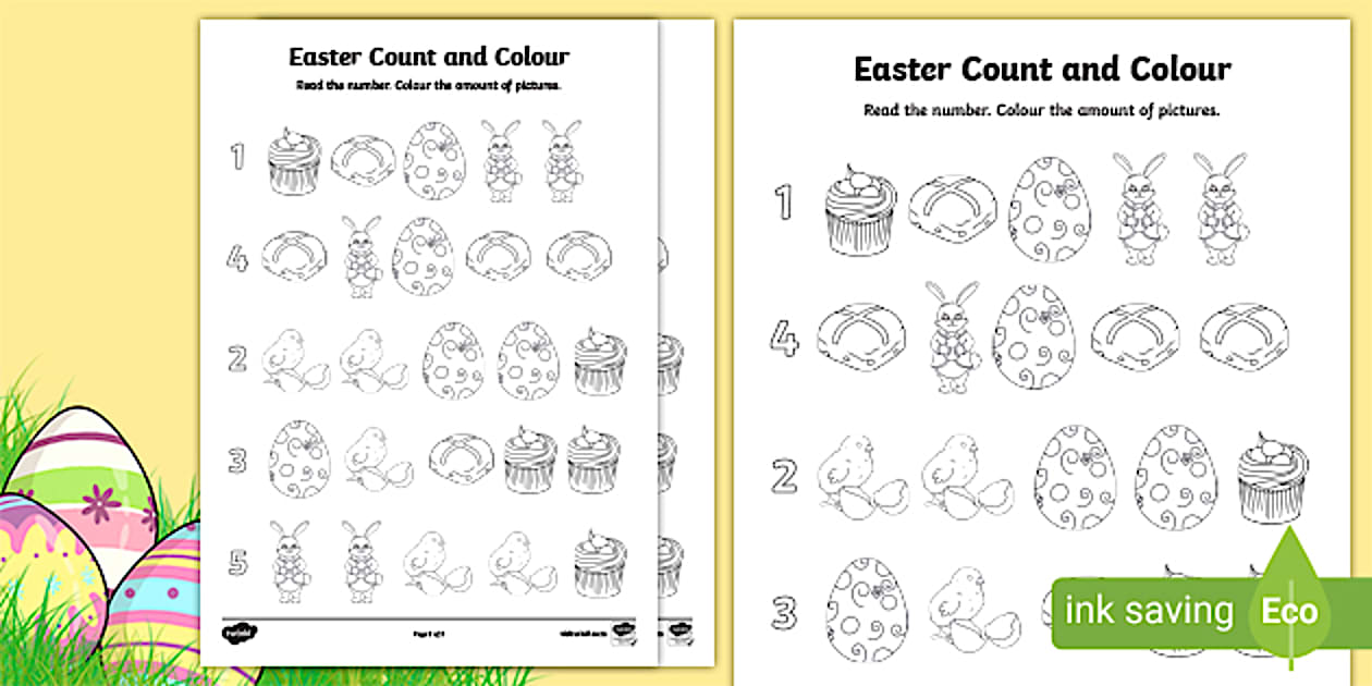 Number Worksheets | Easter Count and Colour Activity