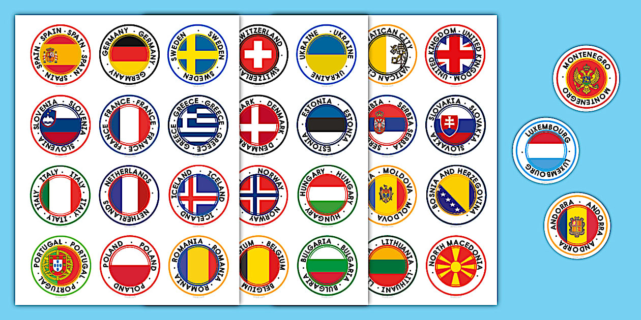 European Countries Passport Stamp Cutouts
