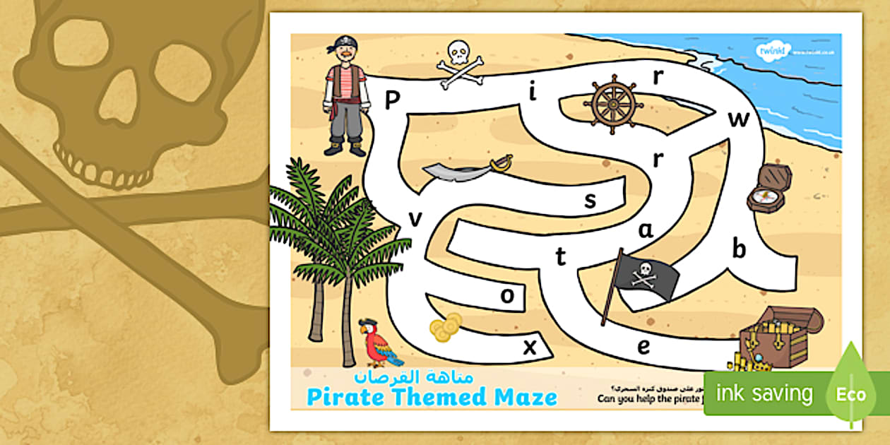 Pirate Themed Maze Worksheet / Worksheet Arabic/English - Pirate Themed ...