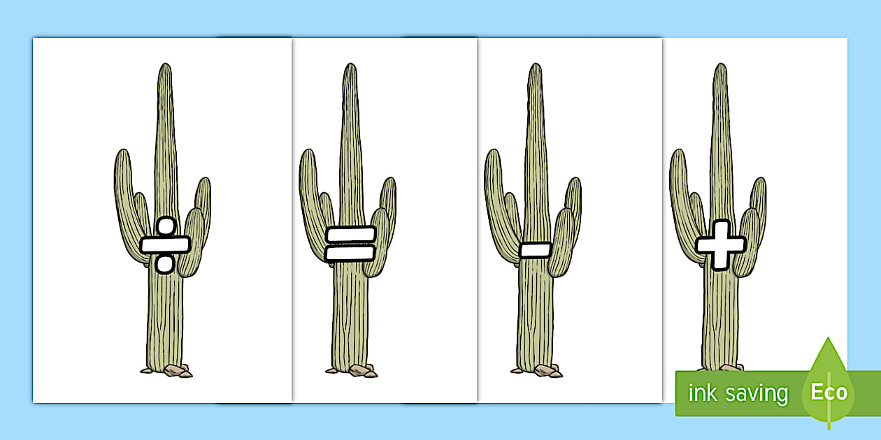 Maths Symbols on Cactus Cut-Outs (teacher made) - Twinkl