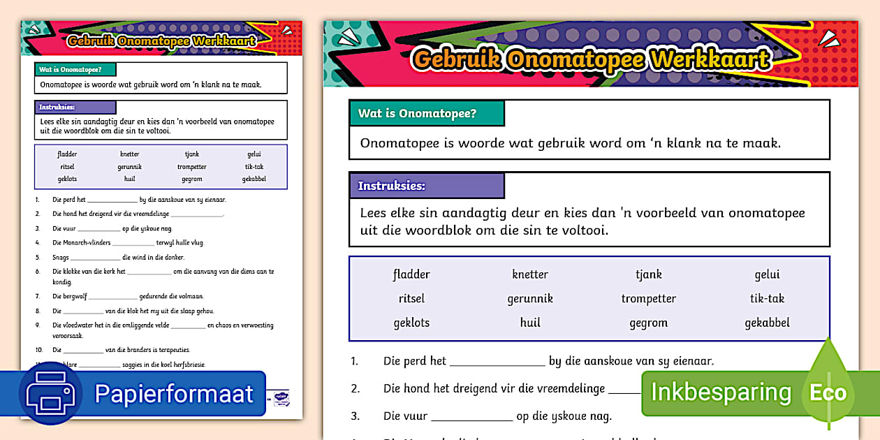 Gebruik Onomatopee Werkkaart (creat de profesori) - Twinkl