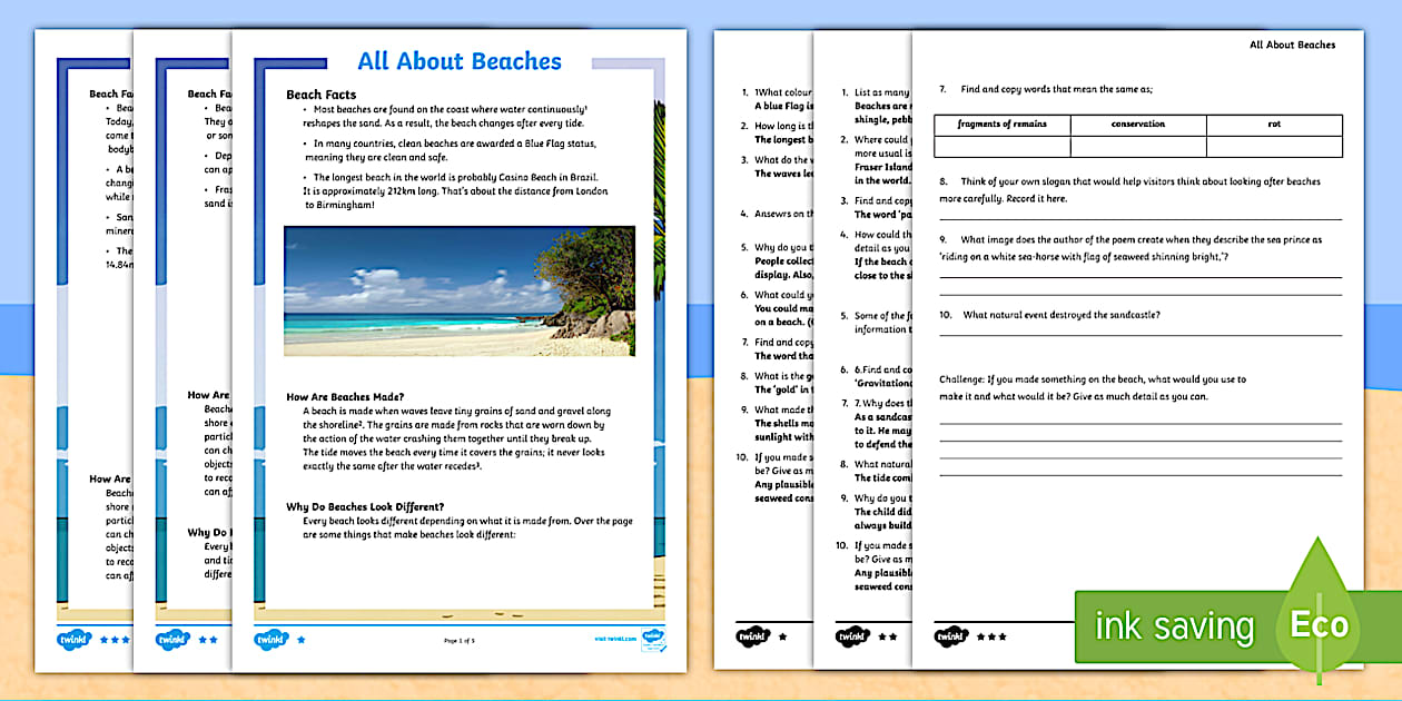Beach Worksheets - Differentiated Reading Comprehension