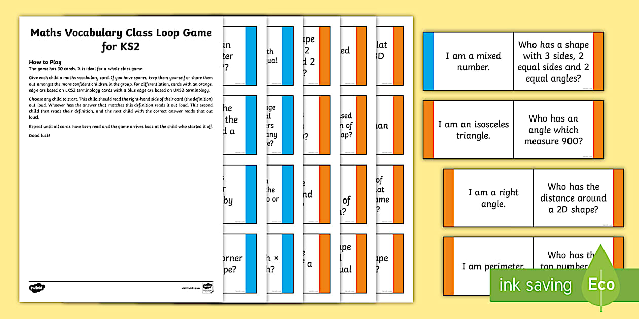 Maths Vocabulary Class Loop Cards - Vocabulary, Maths Class Loop Game KS2