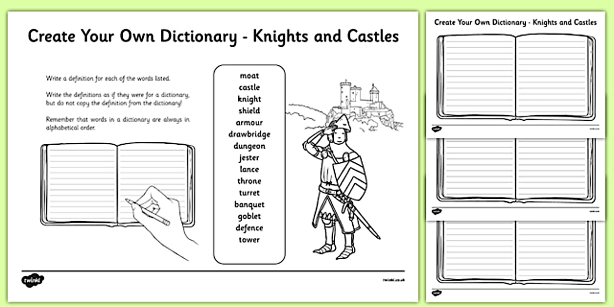 Knights and Castles Key Vocabulary Create Your Own Dictionary