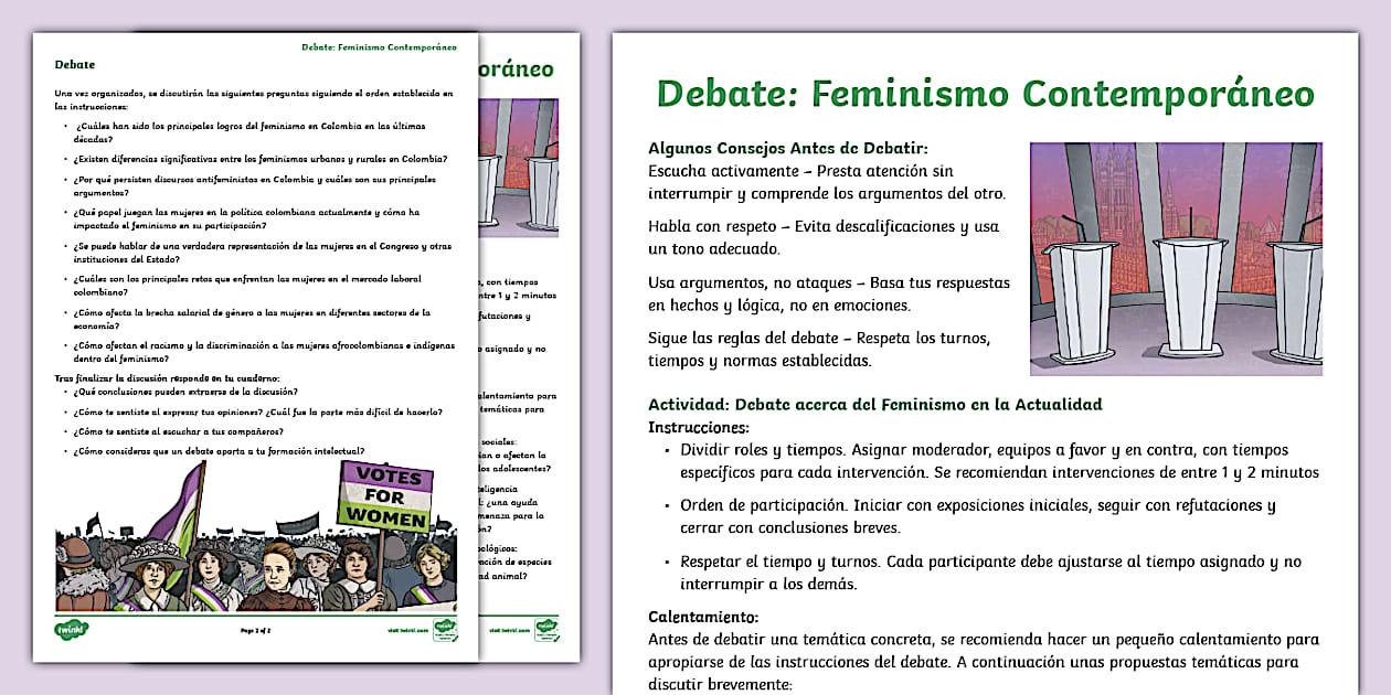 Guía de Trabajo: Debate - Feminismo en Colombia - Twinkl