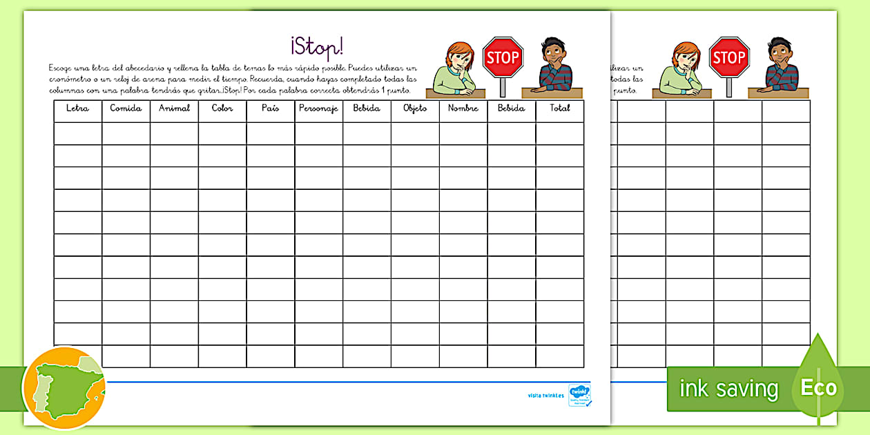 Basta: juego de vocabulario (Stop, Tutti Frutti) - Twinkl