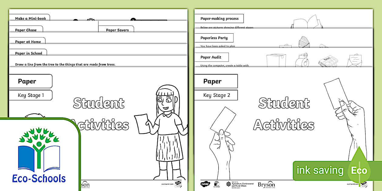 FREE! - Eco-Schools NI: Paper KS1 and KS2 Activity Sheets