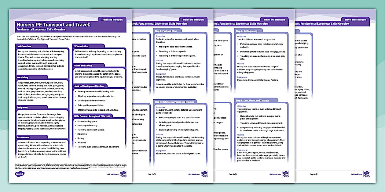 Nursery PE Transport and Travel: Locomotor Skills Overview