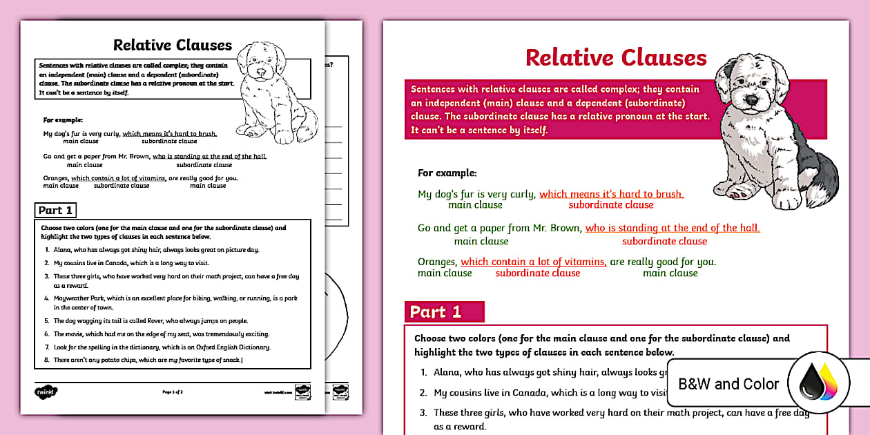 Relative Clauses Practice Worksheet for 6th-8th Grade
