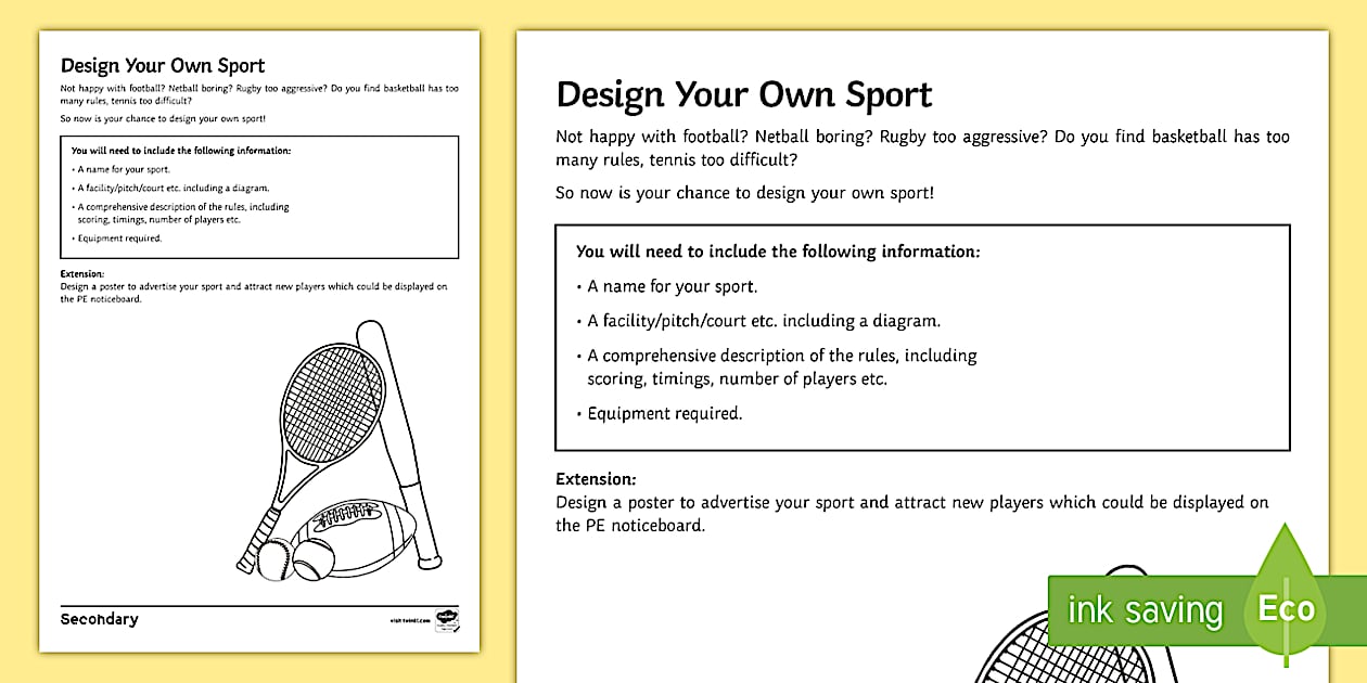 PE Cover Lesson - Design Your Own Sport Worksheet / Worksheet
