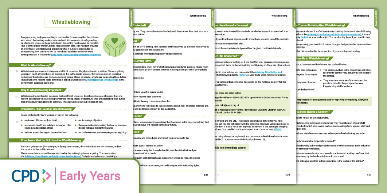 Whistleblowing (Handout) | EYFS CPD | Twinkl - Twinkl
