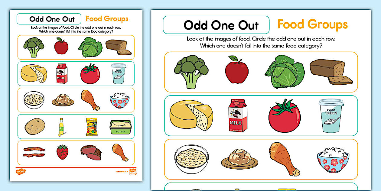 * NEW * Food Groups Odd One Out Worksheet - Twinkl