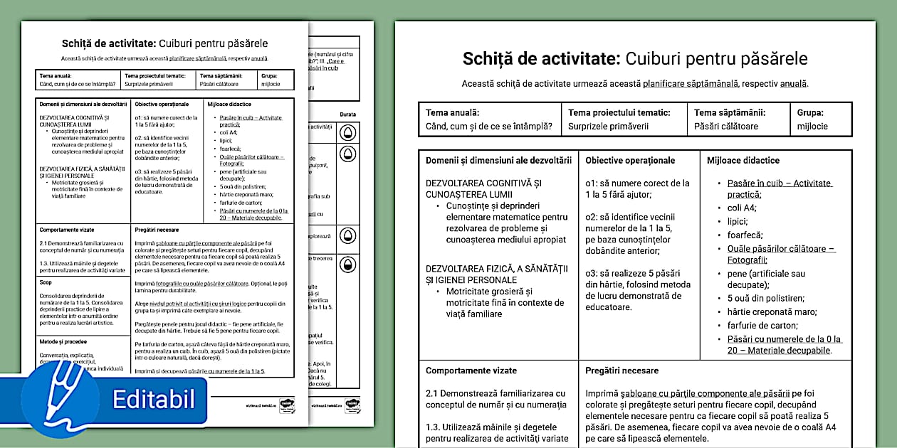 Cuiburi pentru păsărele –Schiță de activitate grupa mijlocie