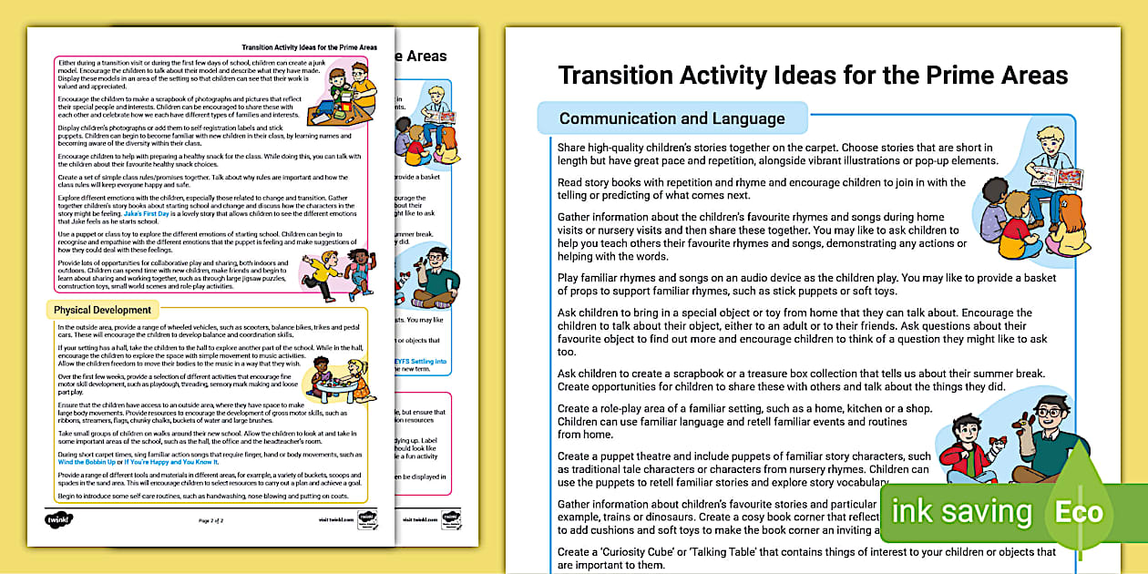 Transition Activities to Support the Prime Areas of Learning