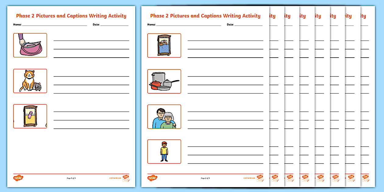 Editable Phase 2 Pictures Caption Writing Worksheet - Twinkl