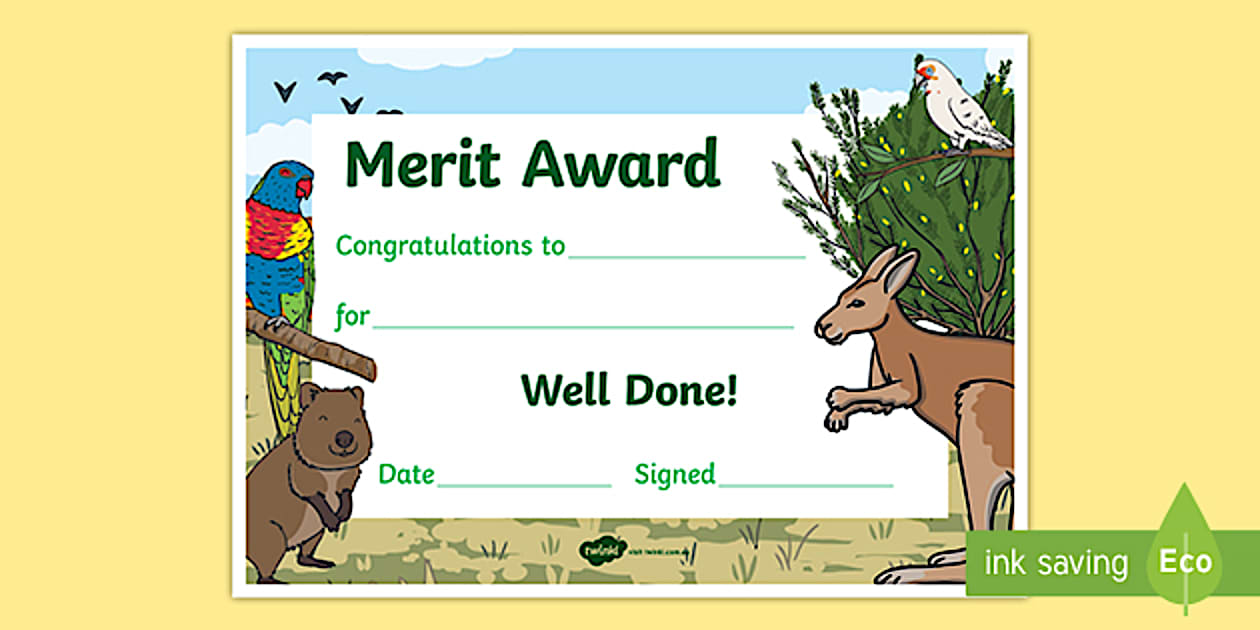 Editable Australian Animals Merit Award Certificates