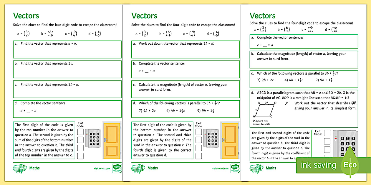 Escape the Room: Vectors Differentiated Challenge Cards Activity Pack