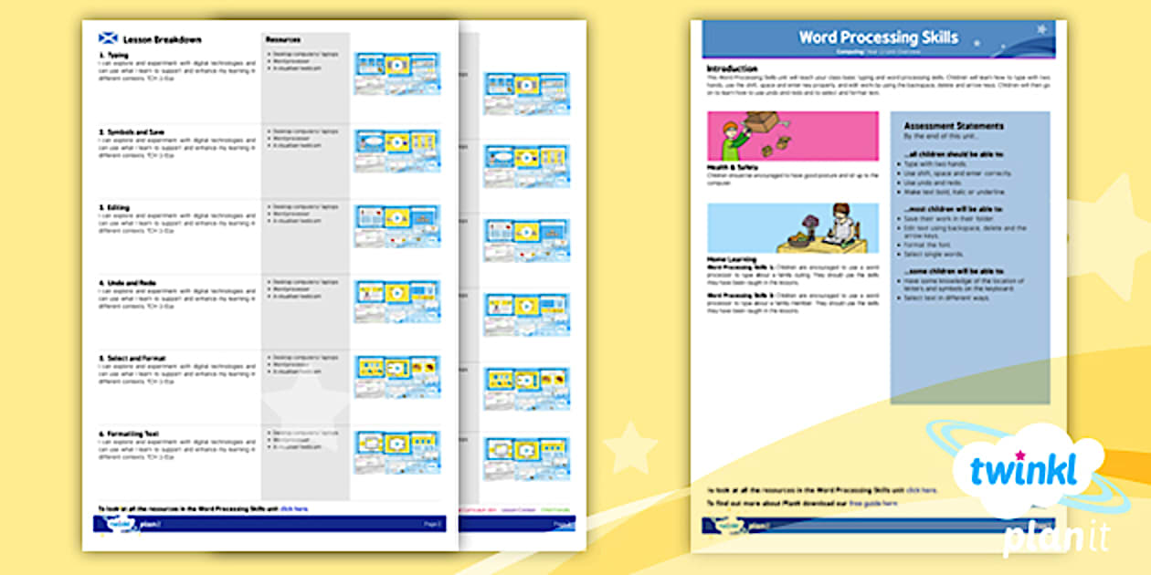 Computing: Microsoft Word Processing Skills Year 1 Planning Overview CfE