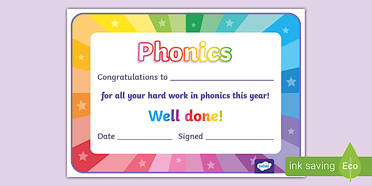Phonics Screening Check Certificate (teacher made) - Twinkl