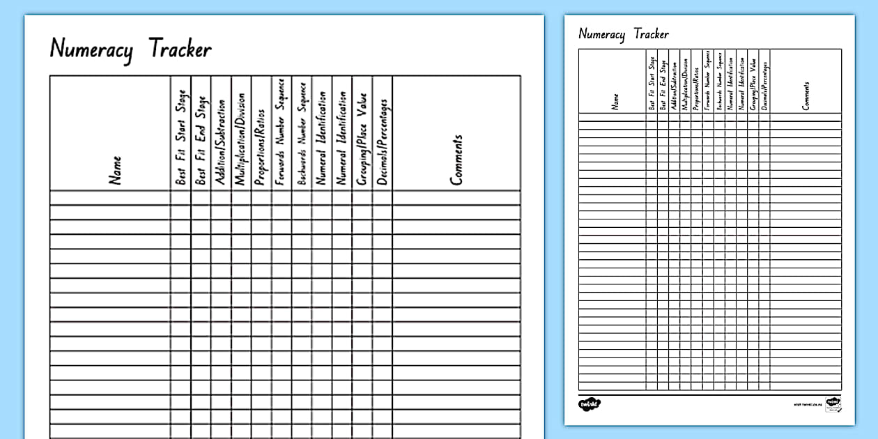Comparing Start and End Numeracy Assessment Tracker - Twinkl