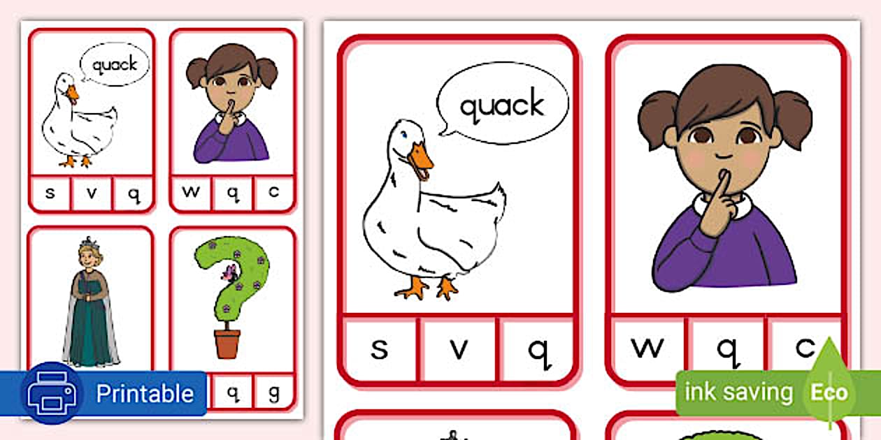 Grade R Phonics: Letter q Peg Card (teacher made) - Twinkl