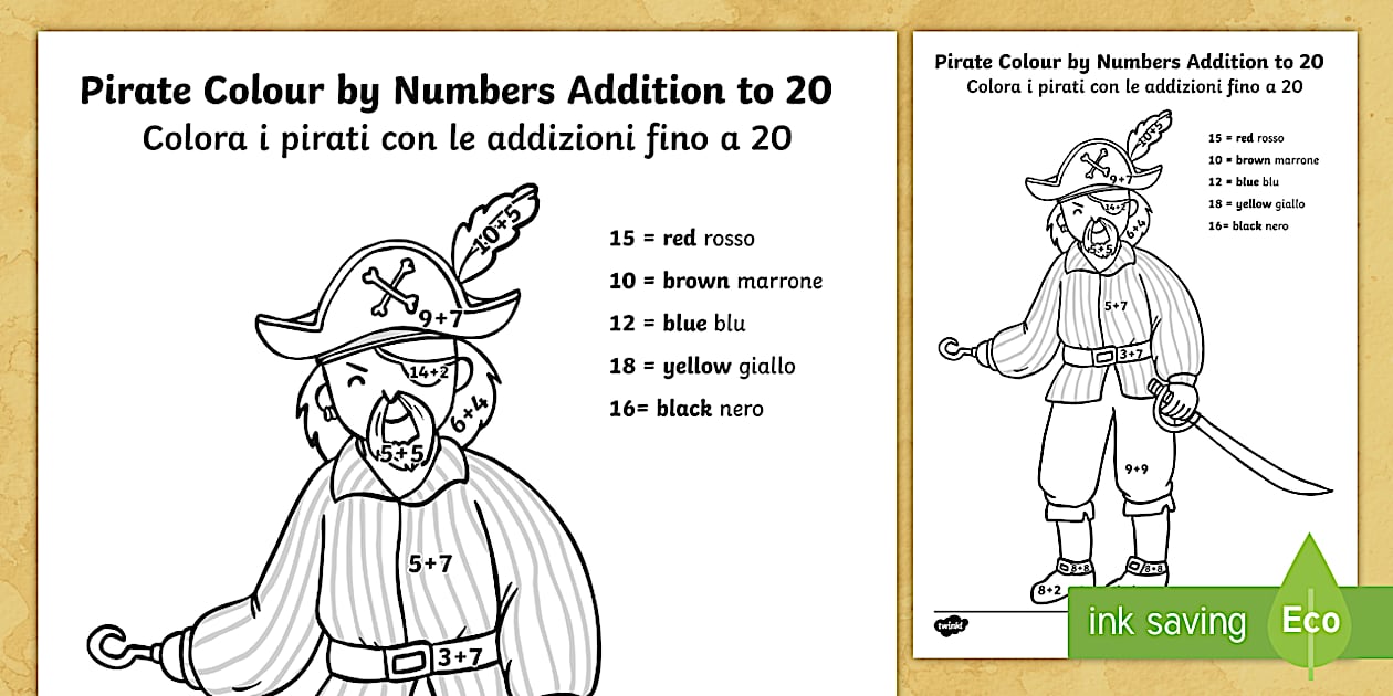 Pirate Addition to 20 Colour by Number English/Italian - Pirate ...
