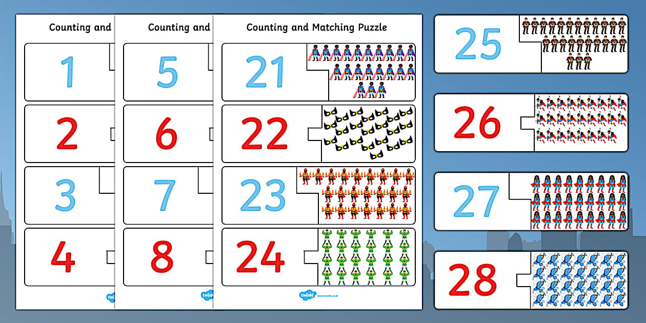 Superhero Themed Counting Matching Puzzle (Teacher-Made)